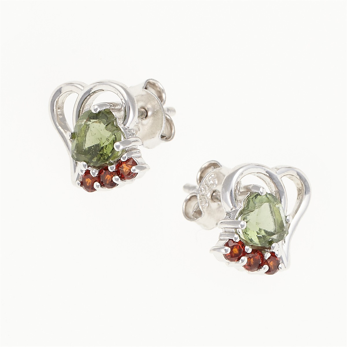 Stříbrné náušnice s vltavíny a granáty 414G-2 | Muzeum vltavínů Český Krumlov