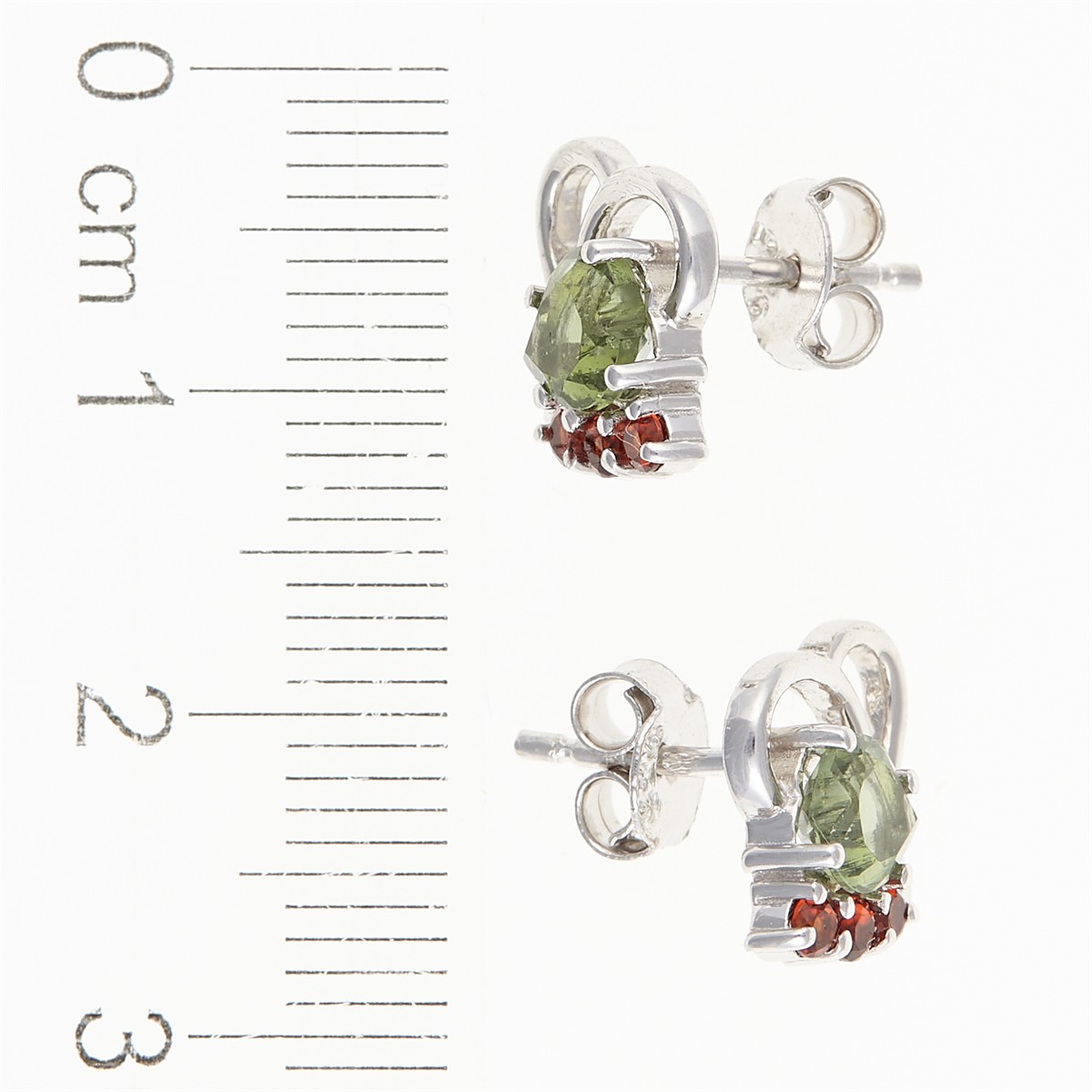 Stříbrné náušnice s vltavíny a granáty 414G-2 | Muzeum vltavínů Český Krumlov